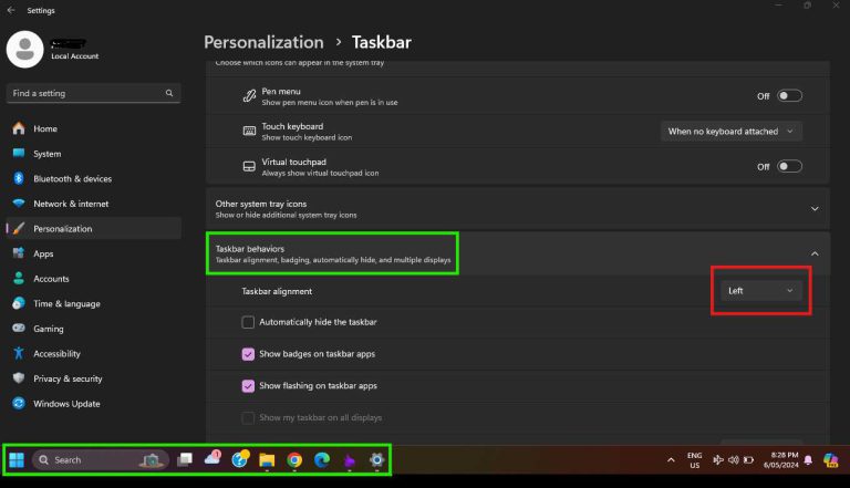 How to Align the Taskbar Icon (Start) in the Left in Windows 11 ...
