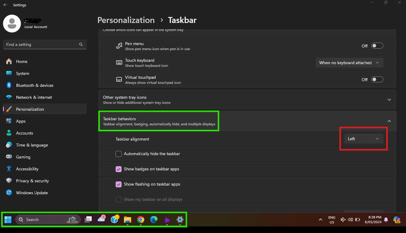How to Align the Taskbar Icon (Start) in the Left in Windows 11 ...